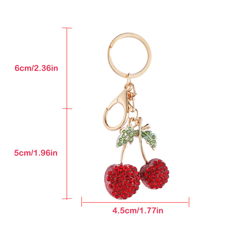 Crystal Rhinestone Cherry Keychain for Women Cute Fruit Key Chains Men Car-x -wf
