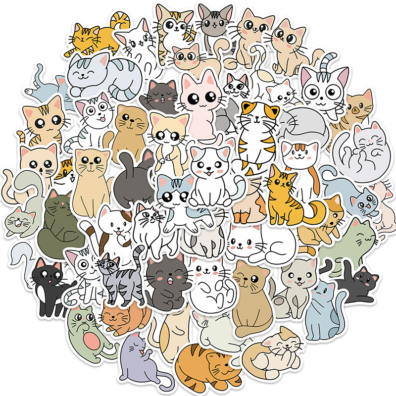 60pcs Cat Cartoon Sticker Cute Animal Decals Toys DIY Scrapbook Laptop ...