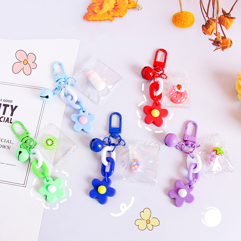 Portachiavi Moda Coreana Piccolo Fiore per Donna Ragazza Campana Anello Chiavi Auto Chiave Cha TS