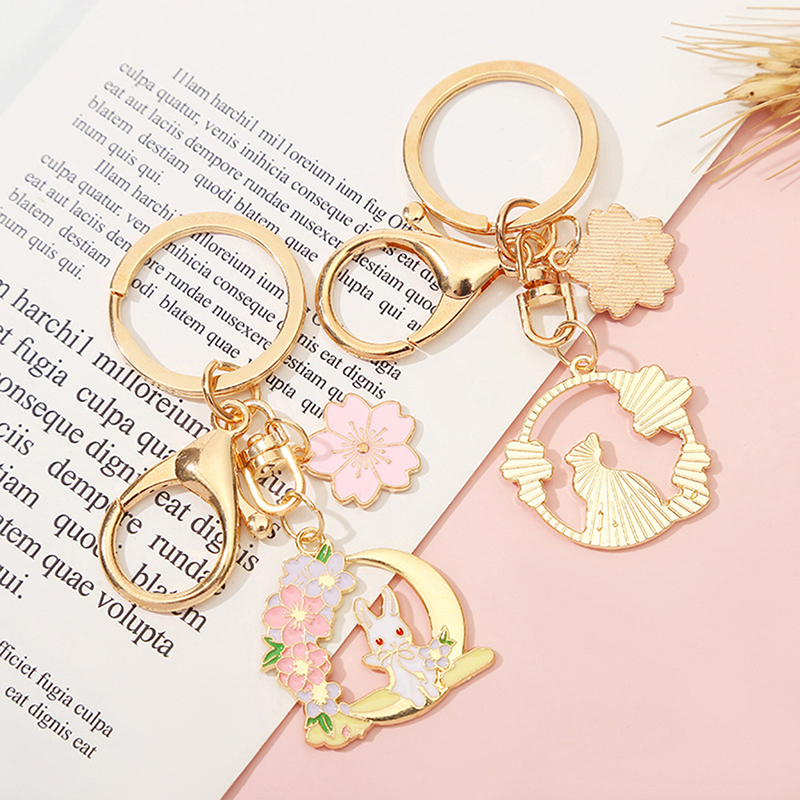 Portachiavi Fiore Rosa Cartone animato Carino Coniglio Borsa Coniglio Portachiavi Accessorio Perso-j-