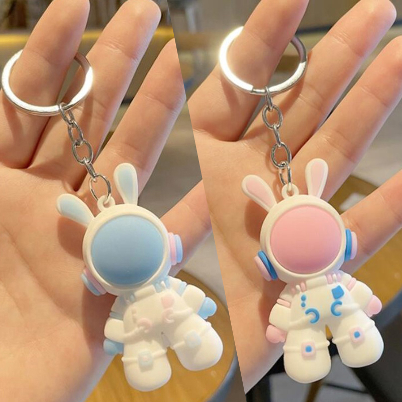 Space Rabbit Astronaut Key Chain Cartunone Pendant PVC Key Ring Bunny Backpac EI