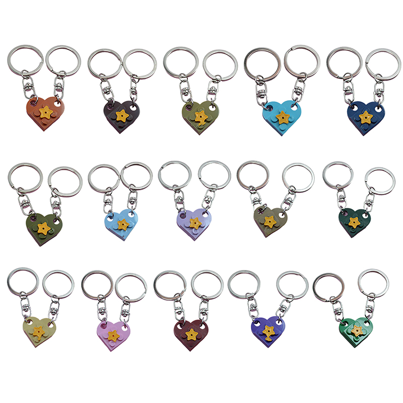 1 Paia Portachiavi Pentagramma Amore Cuore Mattoni Donna Uomo Coppie Amicizia G Sn