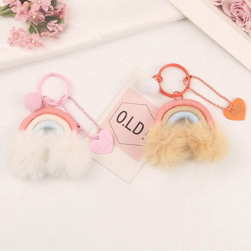 New Cute Rainbow Key Chain Braided Rope Keychain For Women Girl Bag Accessori EI