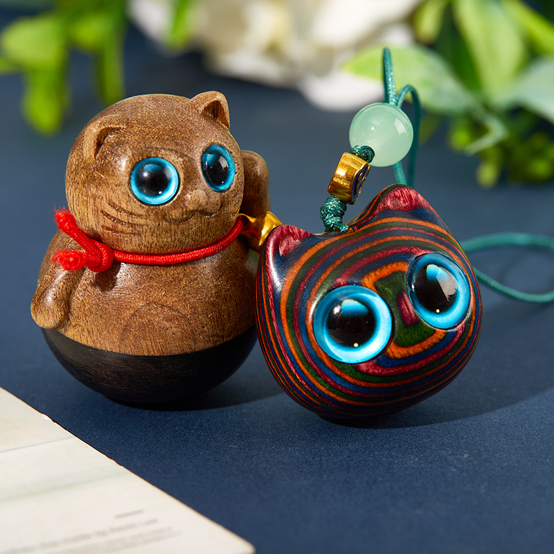 Carino Catto Fortunato Mini Ornamenti Legno Animale Con Campana Ornamento Creativo Th