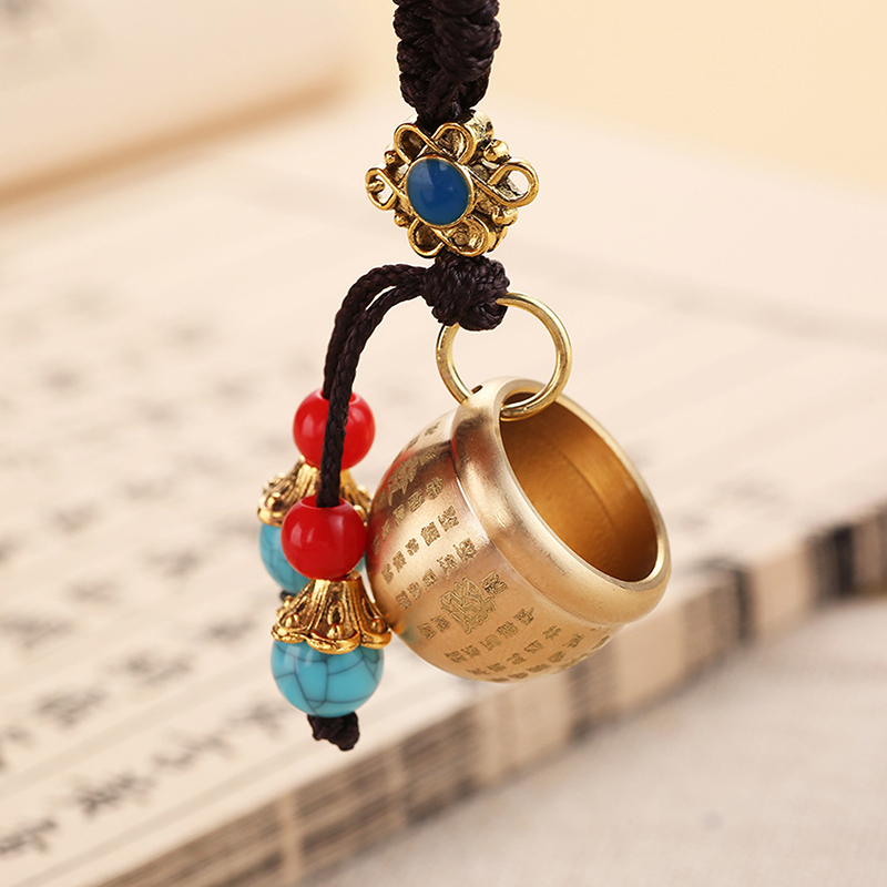 Ciondolo Portachiavi Vintage Ottone Fatto a Mano Corda Fortunato Feng Shui Gioielli da Appeso -j-