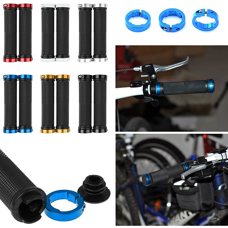 PE Rubber Grips Alloy Cuffs Bilateral Lock Bicycle Handle Grip Anti ...
