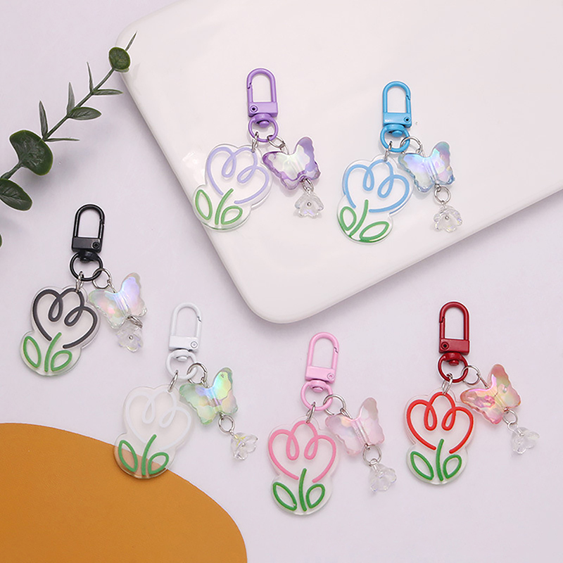 Ins Style Acrylic Colorful Transparent Flower Keychain Pendant Bag Decoration EI