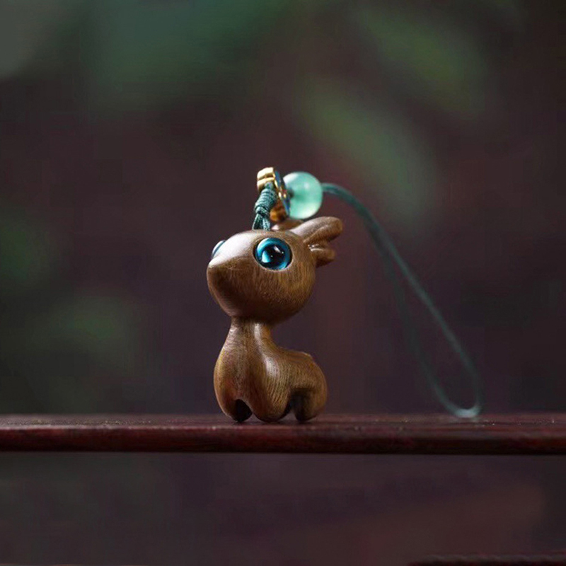 Ciondolo Piccolo Ciondolo Legno Sandalo Verde Intaglio Cassaforte Cervo Carini Accessori Fai Da Te_j_