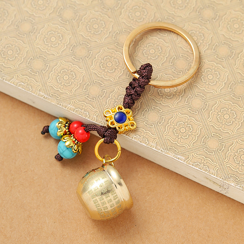 Ciondolo Portachiavi Mini Piccolo Cilindro Riso Ottone Perline Verdi Corda*