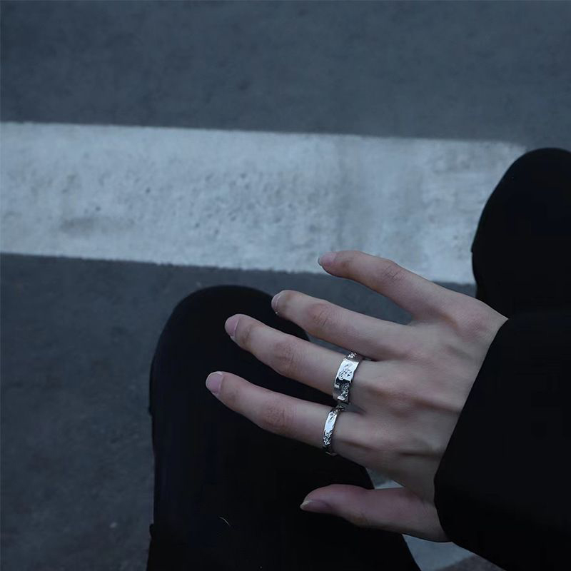 2PCS Vintage Couple Rings Opening Retro Silver Color Unisex Trendy ...