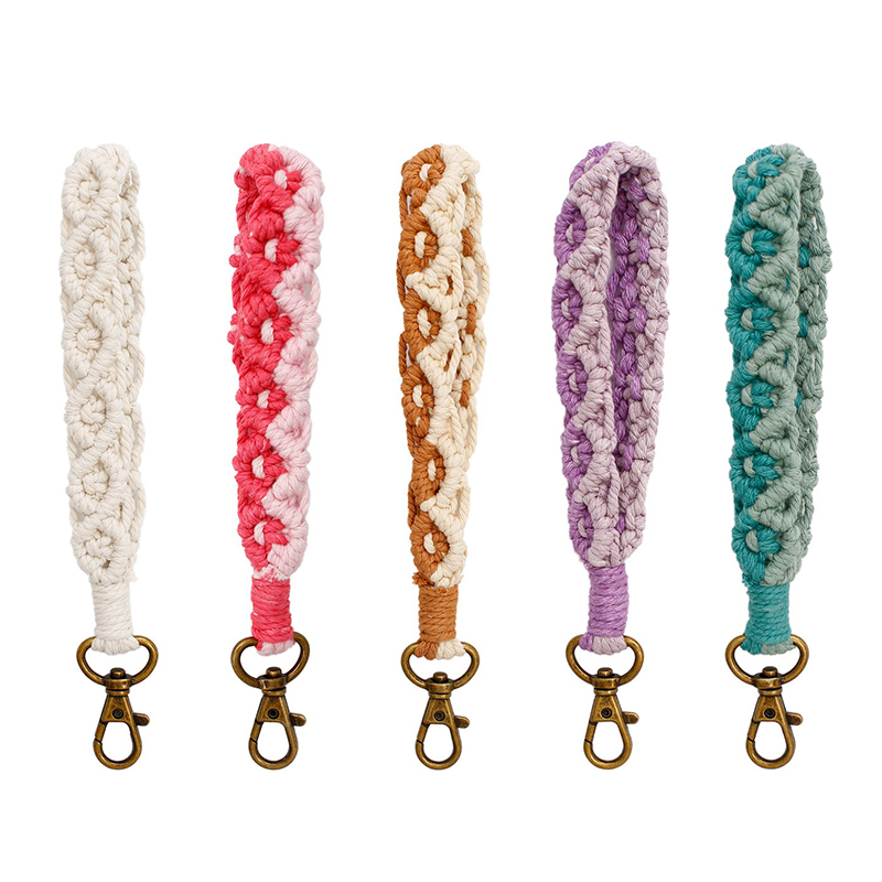 Braccialetto creativo Macrame Portachiavi fai da te cotone ornamento corda all'uncinetto chiave in gf