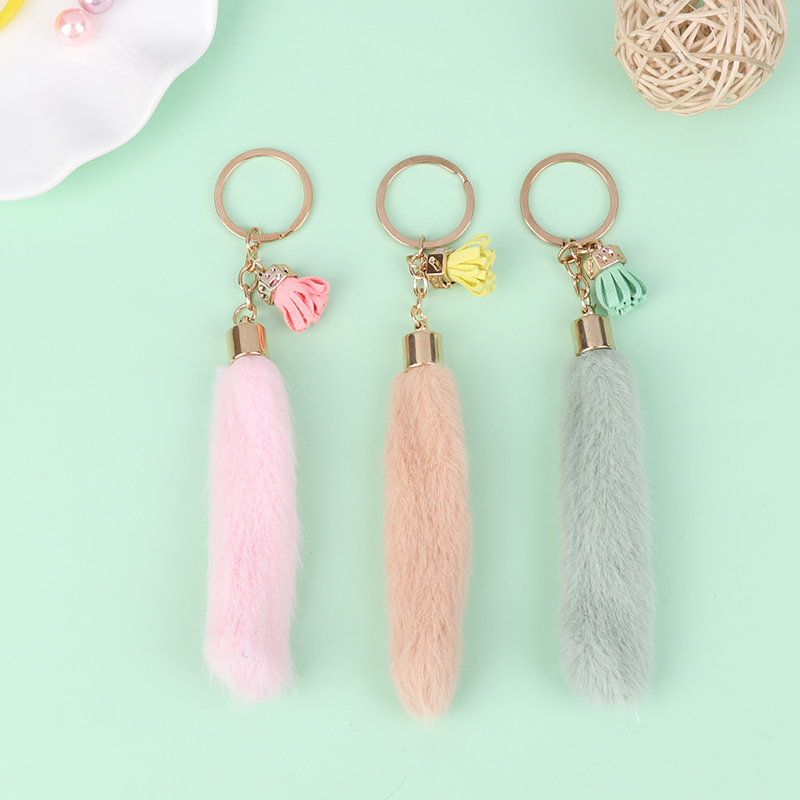 Portachiavi Moda Morbido Peluche Coda Donna Accessorio Borsa a Mano Con Ciondolo Nappa GF