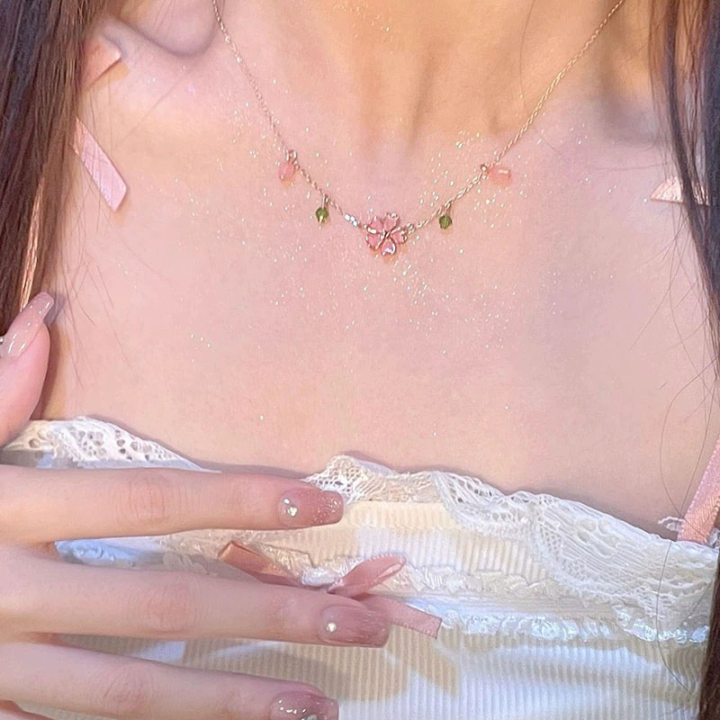 Korean Style Romantic Charm Pink Flower Pendent Necklace Zircon Clavicle Cha AUT | eBay Australia