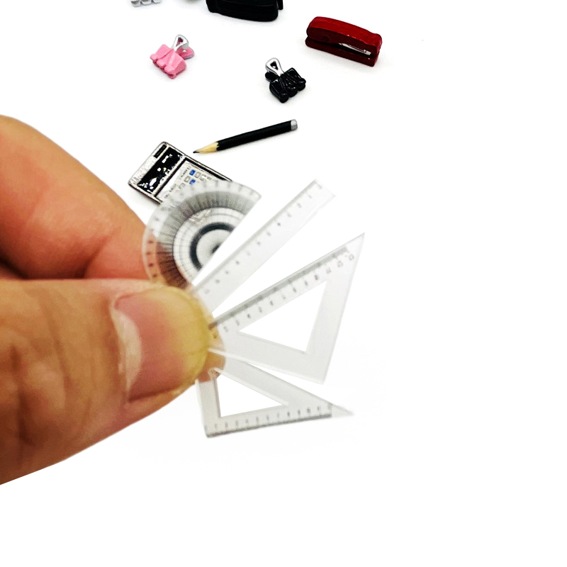 4Pcs 1:12 Dollhouse Miniature Triangle Ruler Straightedge Protractor ...