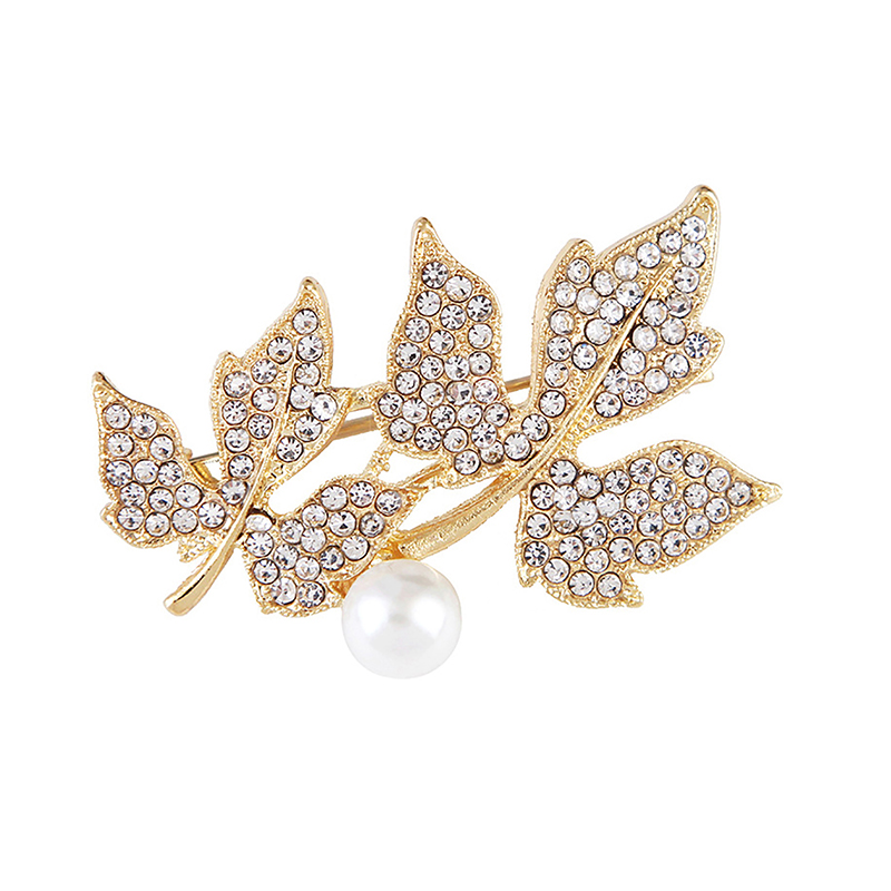 Fashion Full Diamond Double Maple Leaf Pearl Brooches Women Clothing Access LANL | eBay