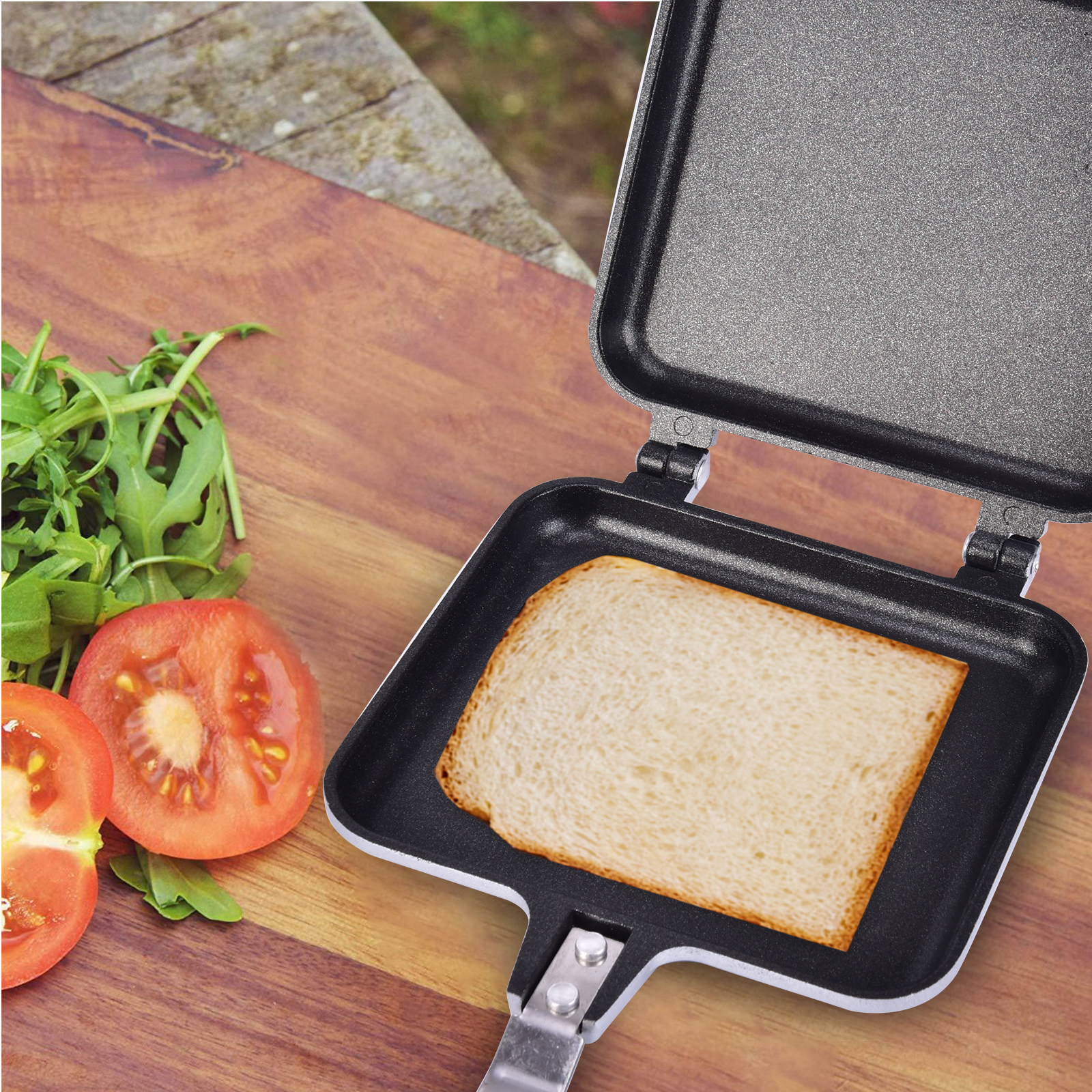 Silver en aluminium Die Caste Petit-déjeuner Pan Sandwich Maker Pan non -