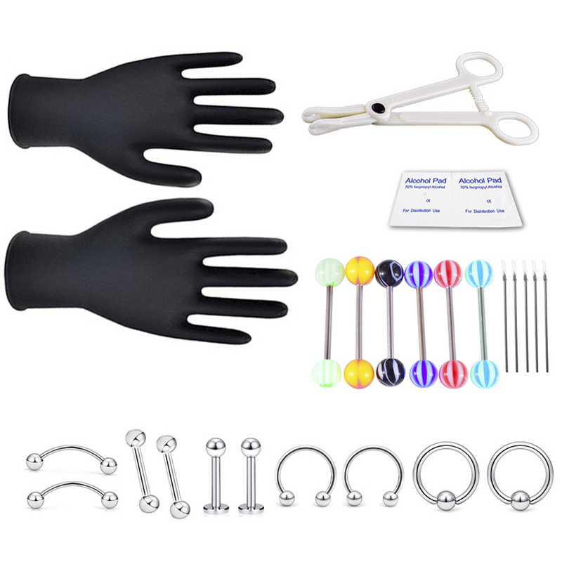 Professional Body Piercing Tool Kit Ear Nose Navel Nipple Needles Set ...