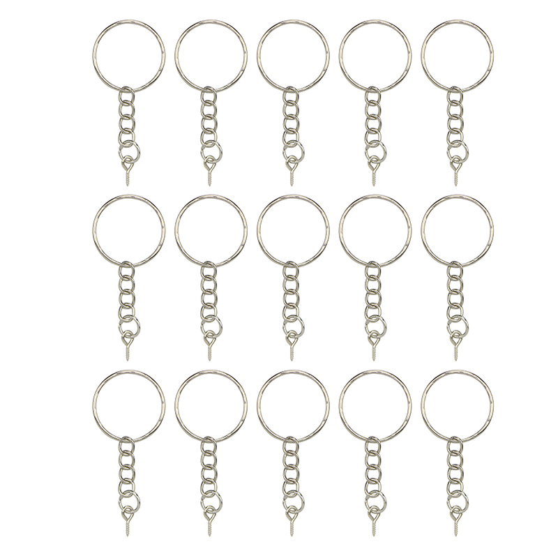 40Pcs Polished Key ring Screw Eye Short Chain Split Ring Connector DIY ...