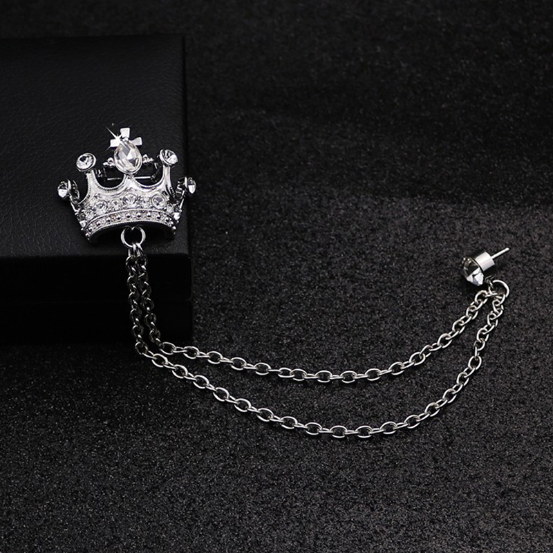 Fashion Crown Chain Tassel Brooch Pin Collar Badge Corsage Men Women Je ...