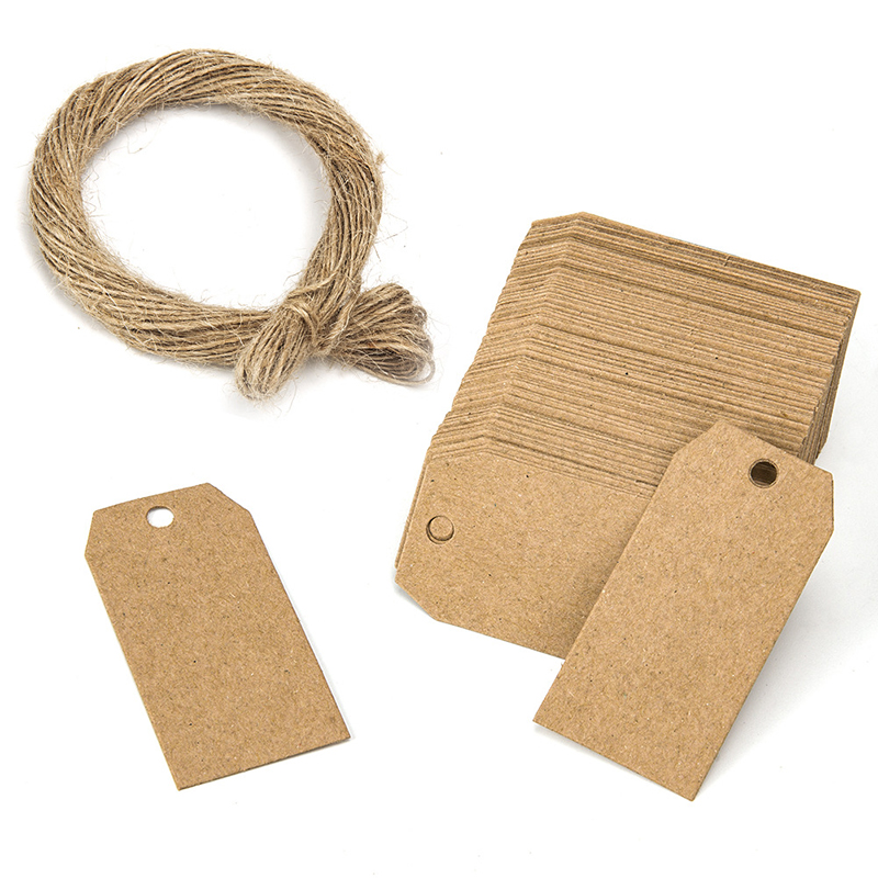 100Pcs Thank you Tag Craft Paper Hang Tag Label with 20m jute Wedding ...