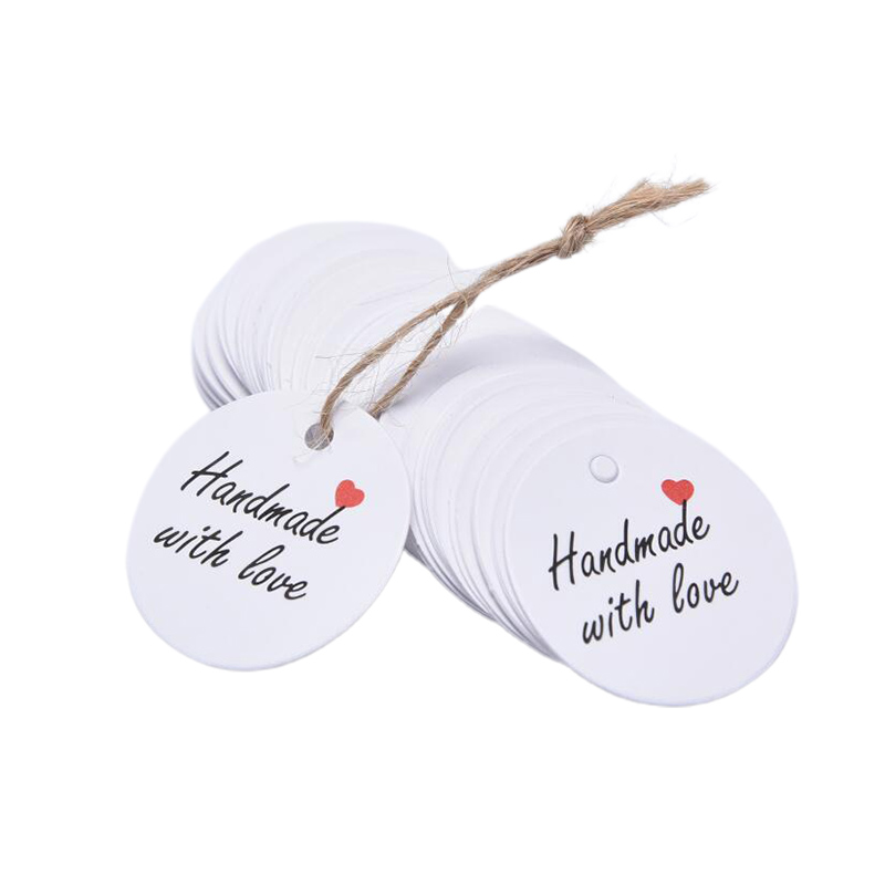 100Pcs Thank you Tag Craft Paper Hang Tag Label with 20m jute Wedding ...