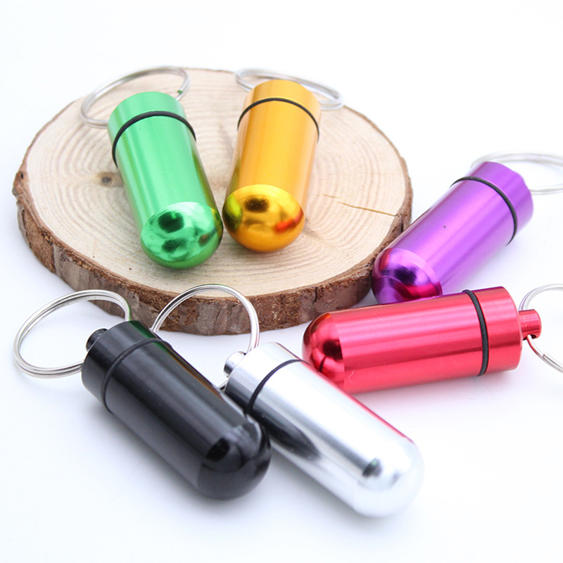 1pcs Portable WaterProof Mini Aluminum Keychain Pill Box Bottle Case ...