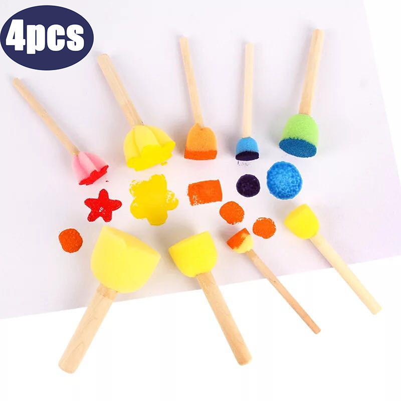 4PCS DIY Flower Graffiti Sponge Brush Painting Tool Child Drawing Funny ...