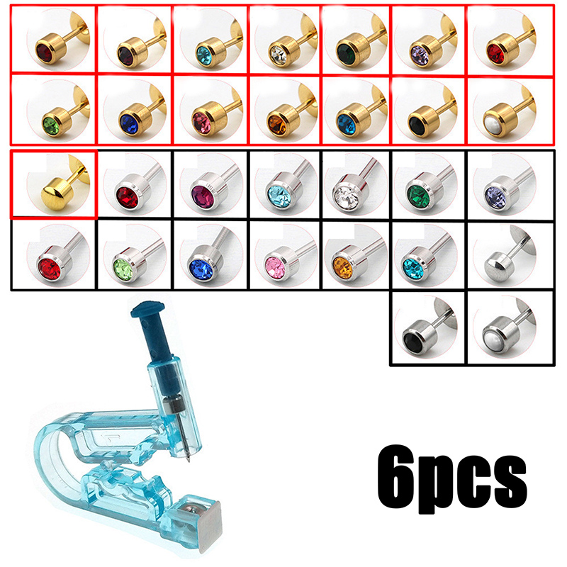 6xHealthy Safety Disposable Ear Studs Piercing Gun Piercer Tool Machine ...