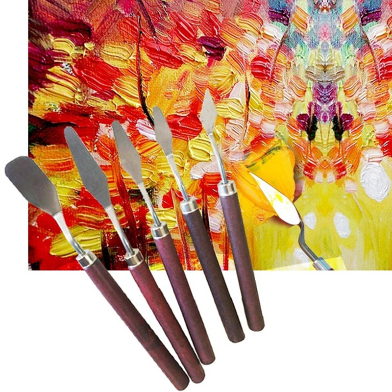 5pcs Painting Knife Wooden Handle Spatula Palette Knife For Oil Painting Kni H❤W