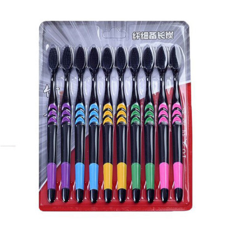 10 Pieces Bamboo Toothbrush Soft Tooth Brush Charcoal Adults ...