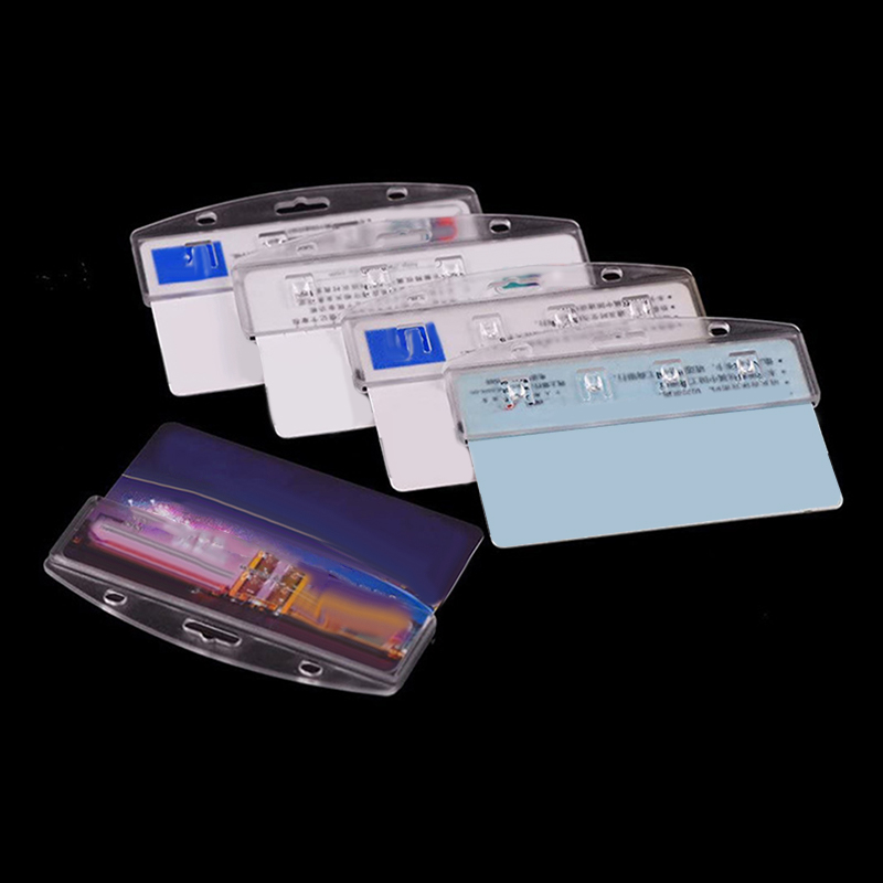 1pc Horizontal Half Card Badge Holder For Swipe ID Cards Frosted Rigid