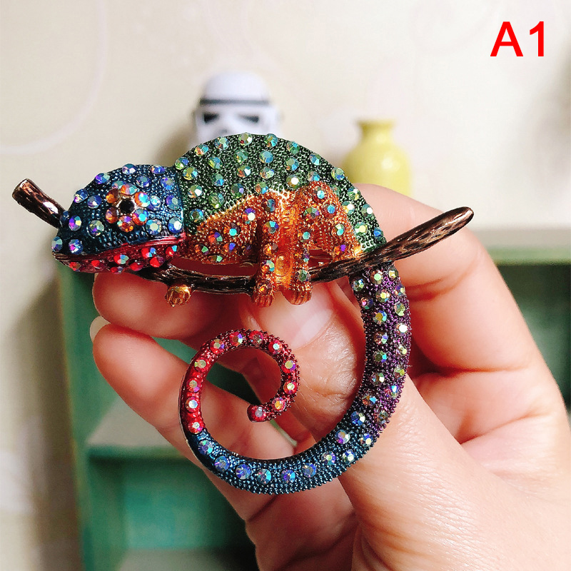 Large Lizard Chameleon Brooch Animal Coat Pin Rhinestone Fashion Jewelry EnamME eBay