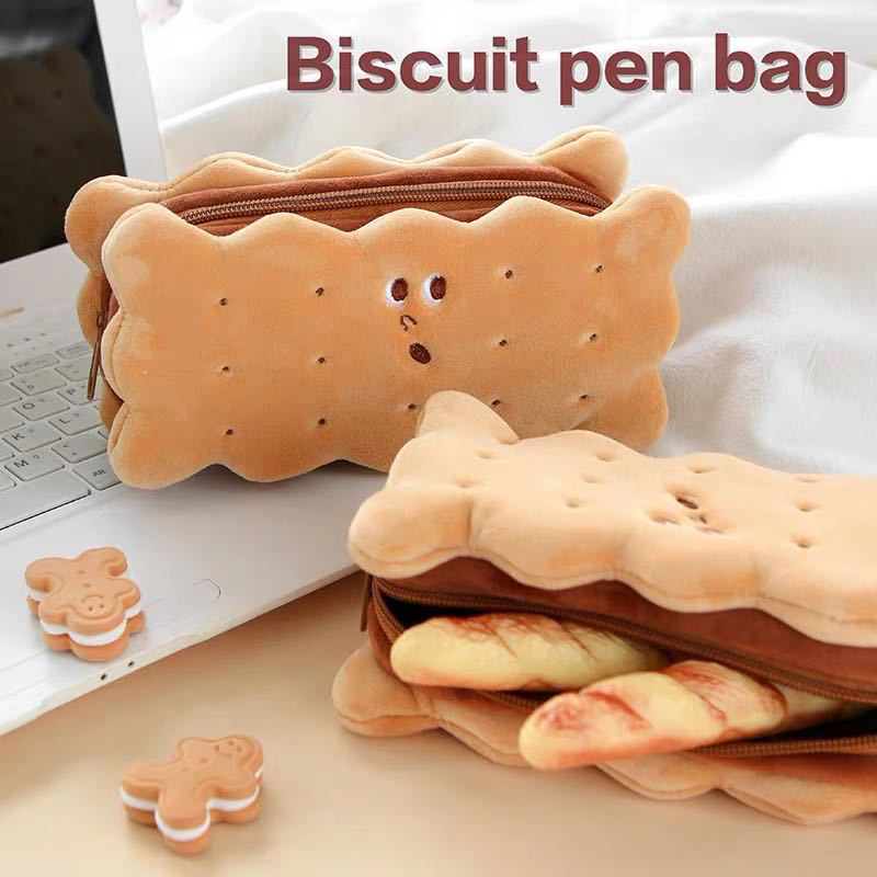 1X Biscuit Shape Pencil Box Plush Cookies Pencil Bag Large-capacity ...