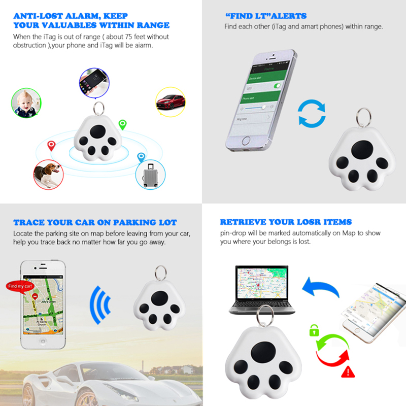 Dog paw GPS tracker keychain phone lost alarm Bluetooth anti-lost device finder