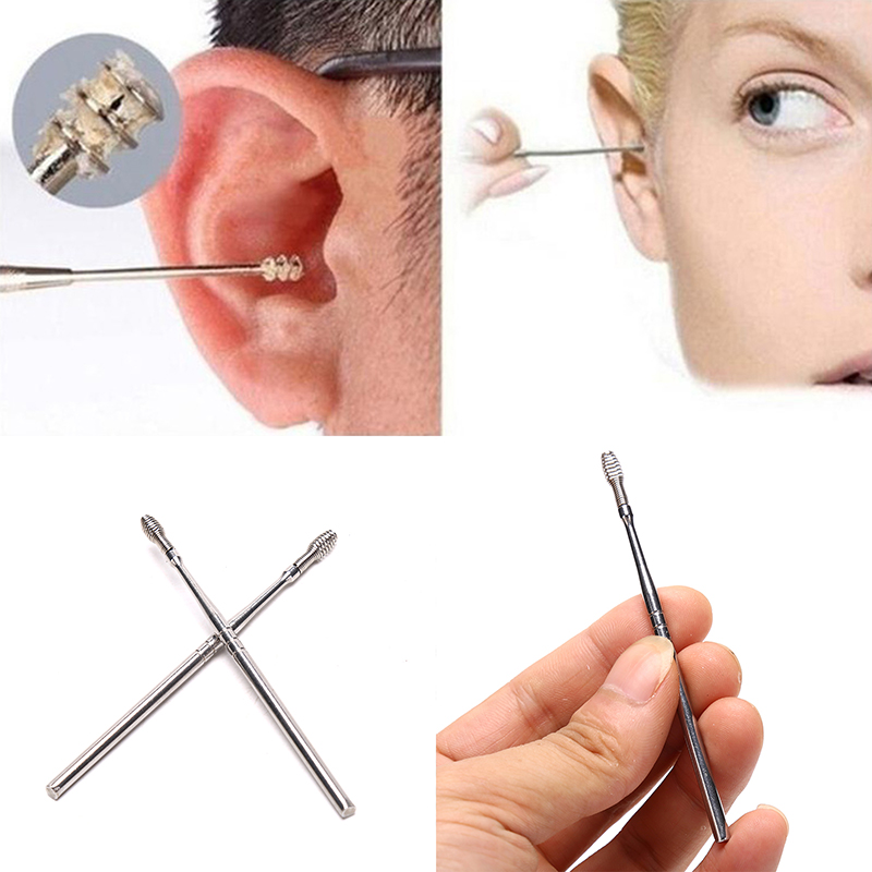 2pcs Portable Spiral Stainless Steel Curette Ear Wax Remover Spring Ear ...