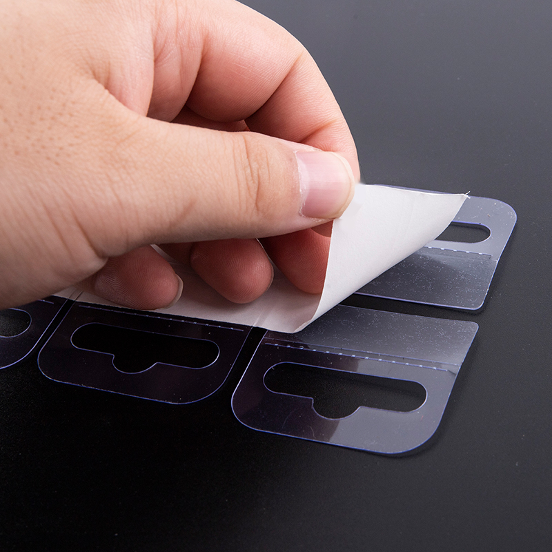 100pcs PVC Slot Hole Adhesive Hang Tabs Tag Merchandise Box Bag ...