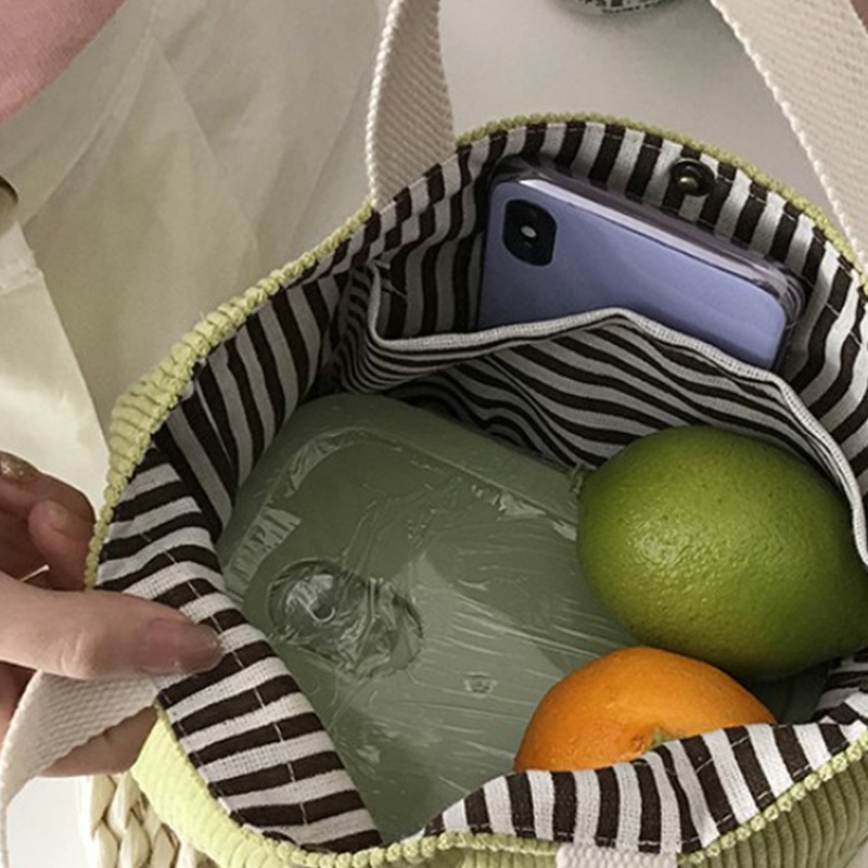 Lunch Bag Corduroy Canvas Lunch Box Picnic Tote Cotton Cloth Small HandbagU K Th