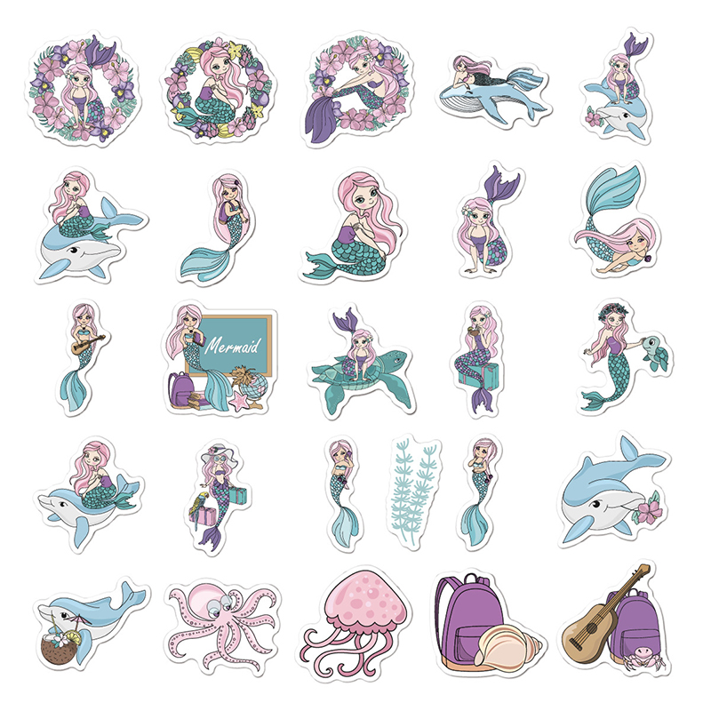 50Pcs Mermaid Ocean Animal Fish Graffiti Stickers For Notebook ...
