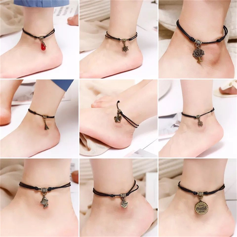 Women Bohemia Retro Pendant Anklet Fashion Simple Red Black Braided Rope Anklet | eBay