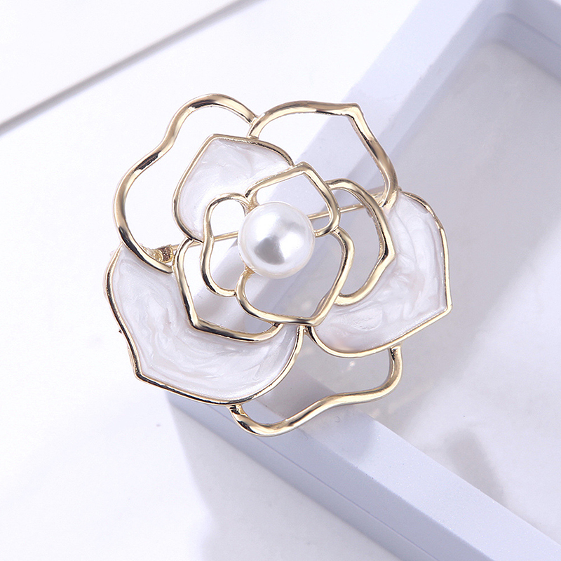 Camellia hollow Pearl Brooch For Women Party Garments Jewelry Gifts ...