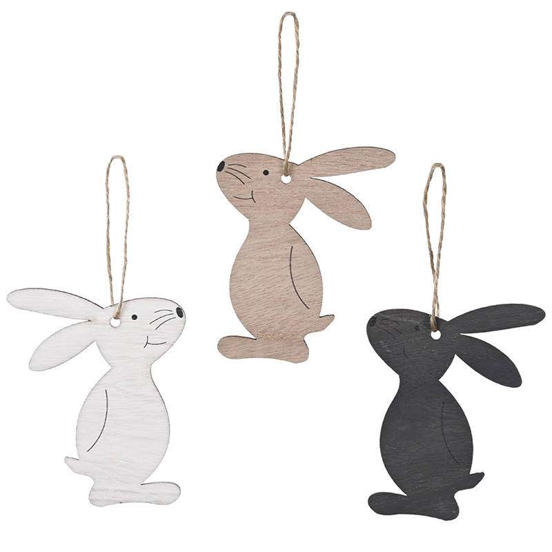 Easter Rabbit Wooden Decoration DIY Hanging Crafts Cute Bunny Ornaments Suppl ba