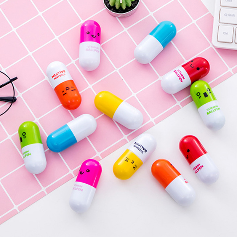 6pcs Cute Smiling Face Pill Ball Point Pen Novelty Stationery ...
