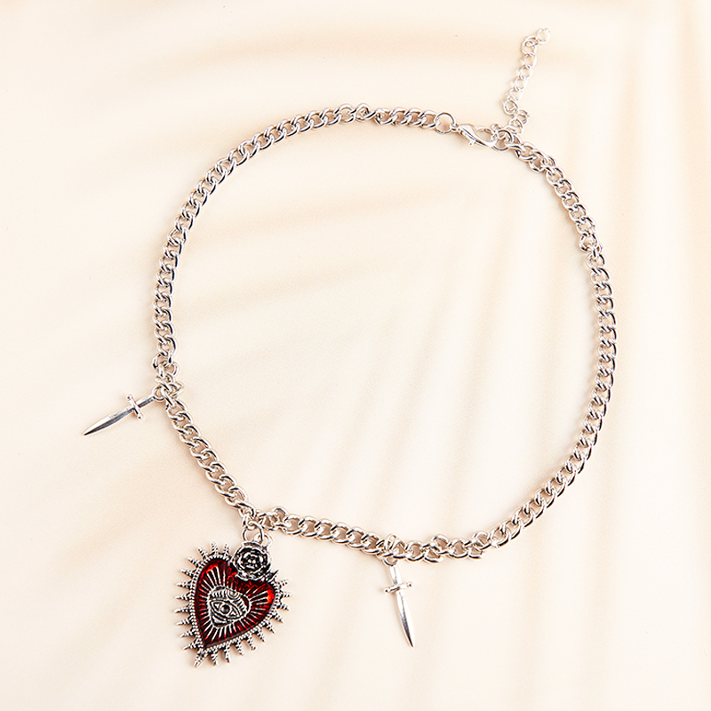 Gothic Jewelry Peach Heart Flower Cross Pendant Necklaces Vintage ...