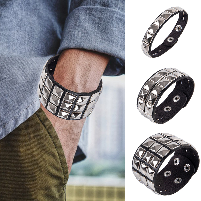 Unique Rivet Stud Wide Cuff Punk Gothic Rock Unisex Bangle Bracelet Men ...