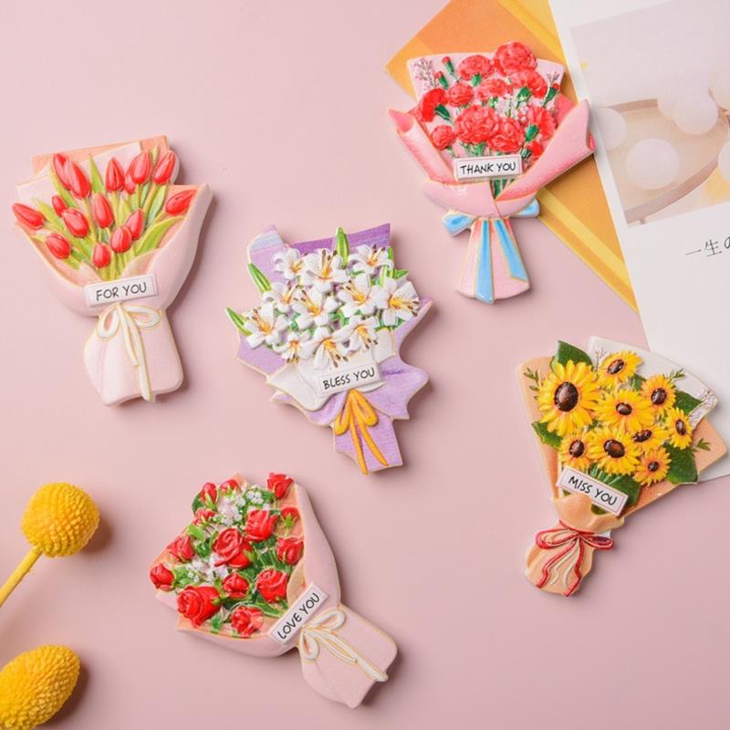 Flower Bouquet Fridge Magnet Sticker 3D Simulation Resin Refrigerator ...