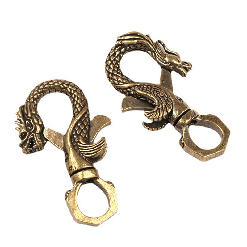 Copper Dragon Phoenix Figurines Small Ornaments Retro Brass Animal Key Cha-u- Th