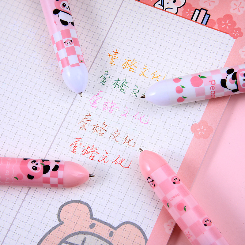 Lovely Peach Panda 10 Colors Chunky Ballpoint Pen Kawaii Pen Multicolor Oil Pen