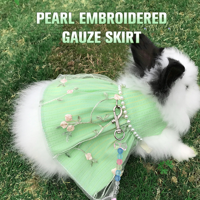 Small Animal Harness Vest Leash Set Soft Floral Pearl Embroidered Yarn Skirt Pe