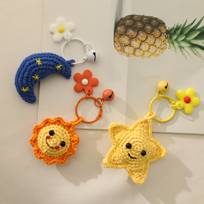 DIY Little Sun Keychain Warm Cute Wool Crochet Sunflower Ladies Bag Car Pend- Th