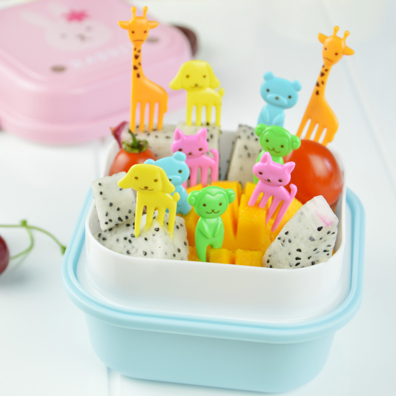 Set of 10pcs Cute Animals Food Picks Mini Cartoon Toothpick Fruit Forks ...